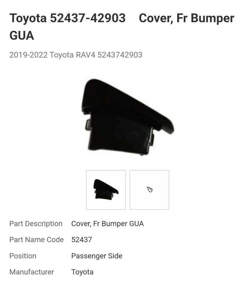 2019 2020 2021 2022 Genuine Toyota RAV4 Front Tow Eye Cover - Right ...
