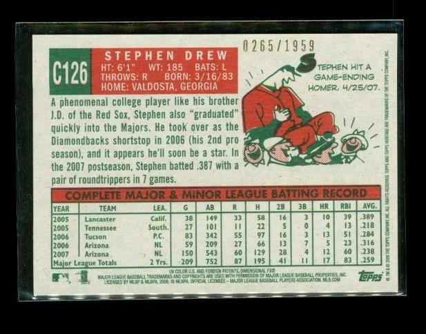 2008 TOPPS HERITAGE CHROME Baseball Card C126 STEPHEN DREW Diamondbacks ...