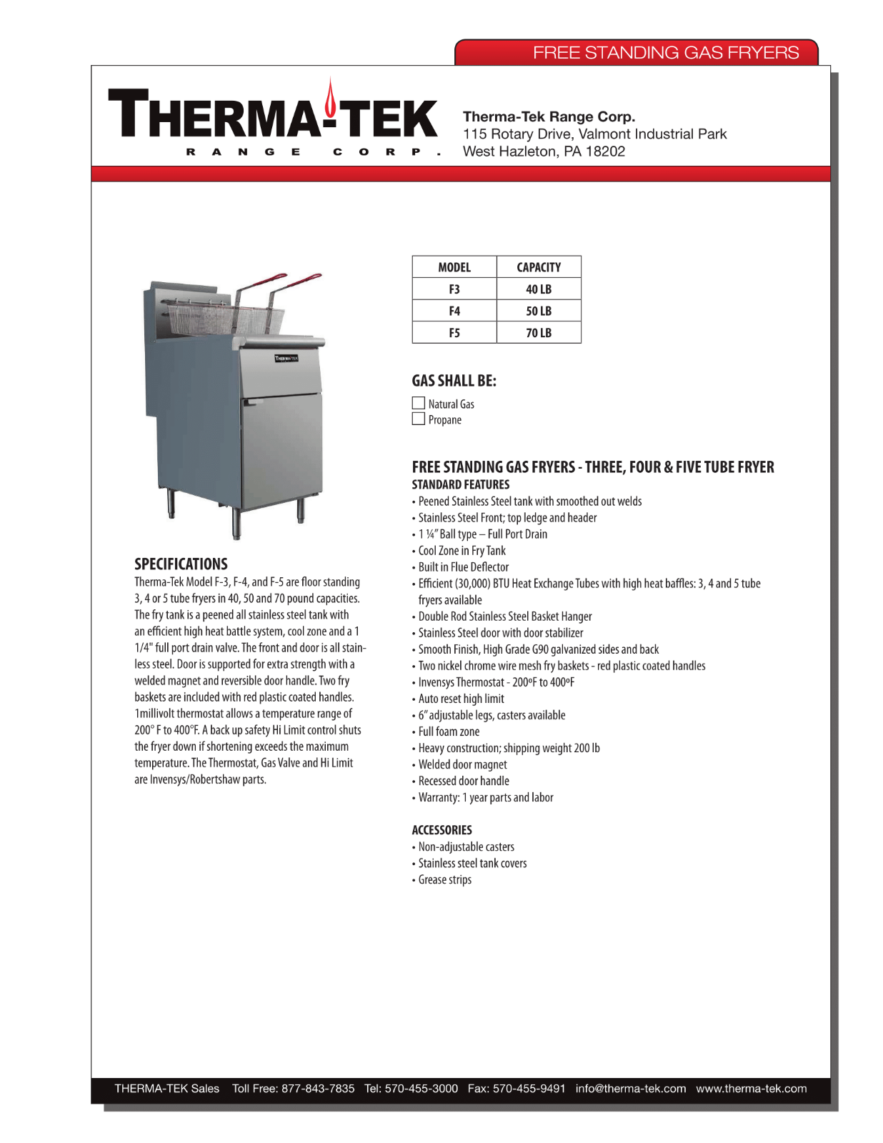 Therma-Tek Fryer F5 Natural Gas or LP 70 lb 150,000 BTU All Stainless Steel | eBay