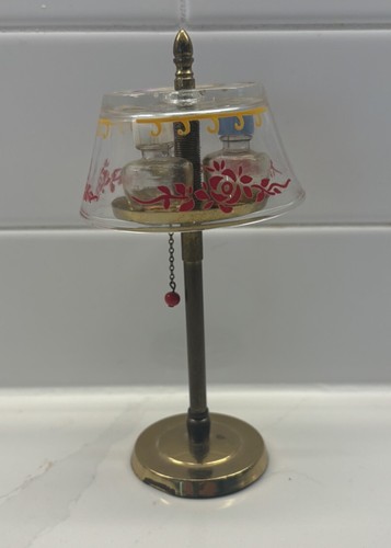 Vtg HI-LIGHTS Stuart BRASS LAMP Display Painted Glass Shade 3 PERFUME ...