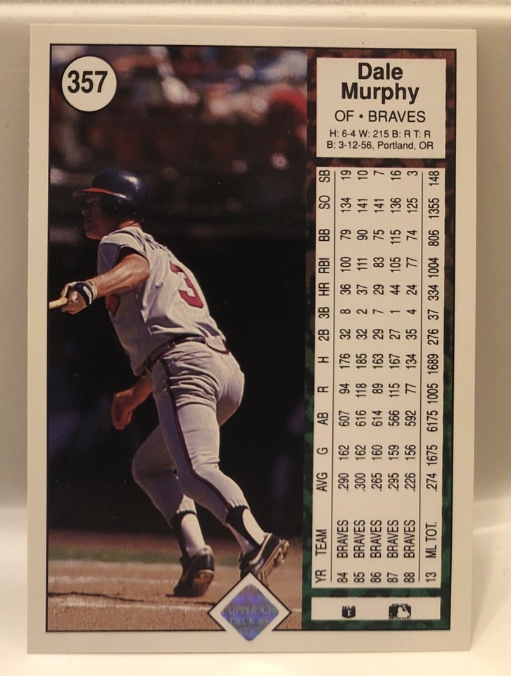 1989 UD Upper Deck Dale Murphy Reverse Image Error #357 RARE Atlanta ...