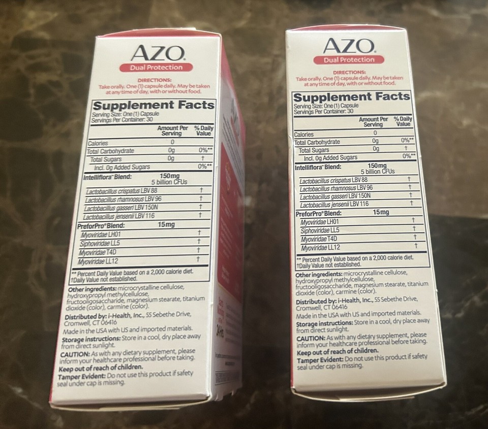 (2 Box) AZO Dual Protection Urinary + Vaginal Support -Total of 60 ...