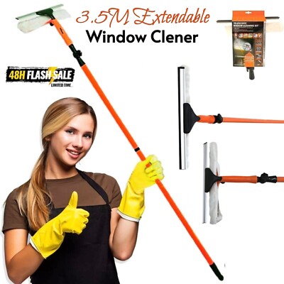 Long Window Cleaning Washing Kit with Squeegee Extendable Glass Cleaner ...
