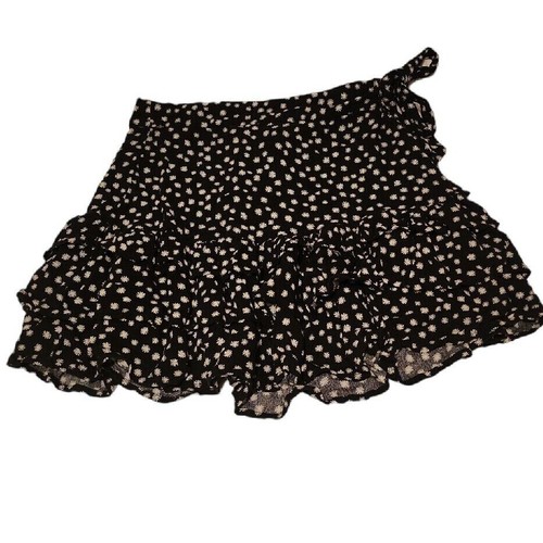 Forever 21 Floral Mini Skirt Ruffle Hem Wrap Black White Small | eBay