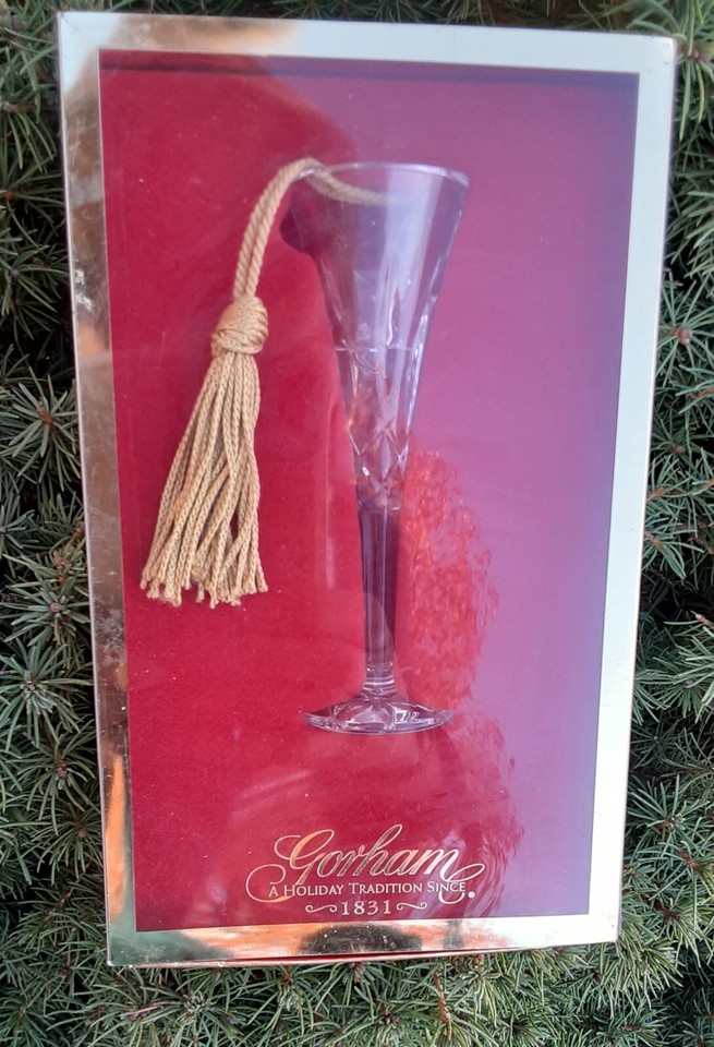 VTG Gorham Lady Ann champagne flute ornament etched Glass gold tassel ...
