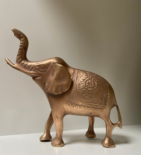 Vintage Brass Elephant -Trunk Up =Good Luck Elephant - little over 6" x ...