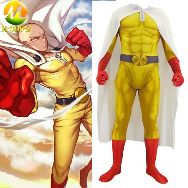 Anime ONE PUNCH-MAN Saitama Cosplay Jumpsuit with Cloak Adult Kids ...