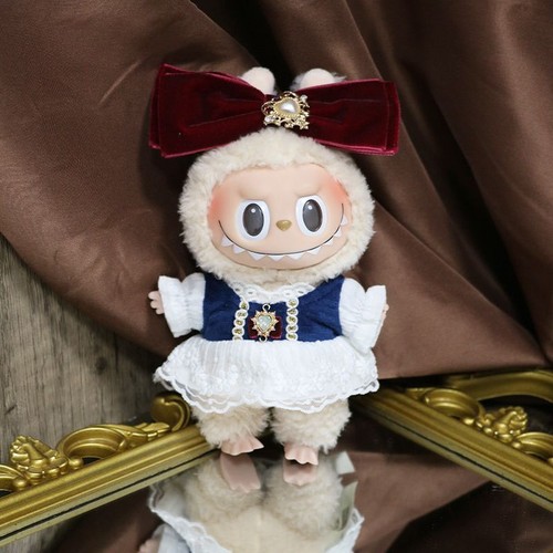 Outfits LABUBU The Monsters Plush Mini Navy Blue+White Skirt+ Hair Clip ...