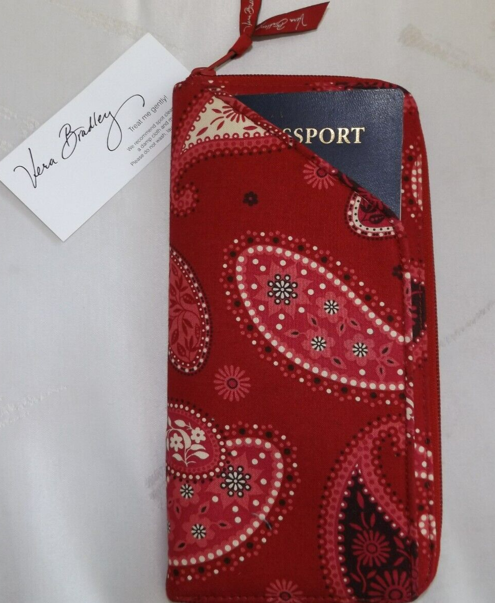 Vera Bradley Large Zip Travel Organizer Wallet - Mesa Red Paisley ...