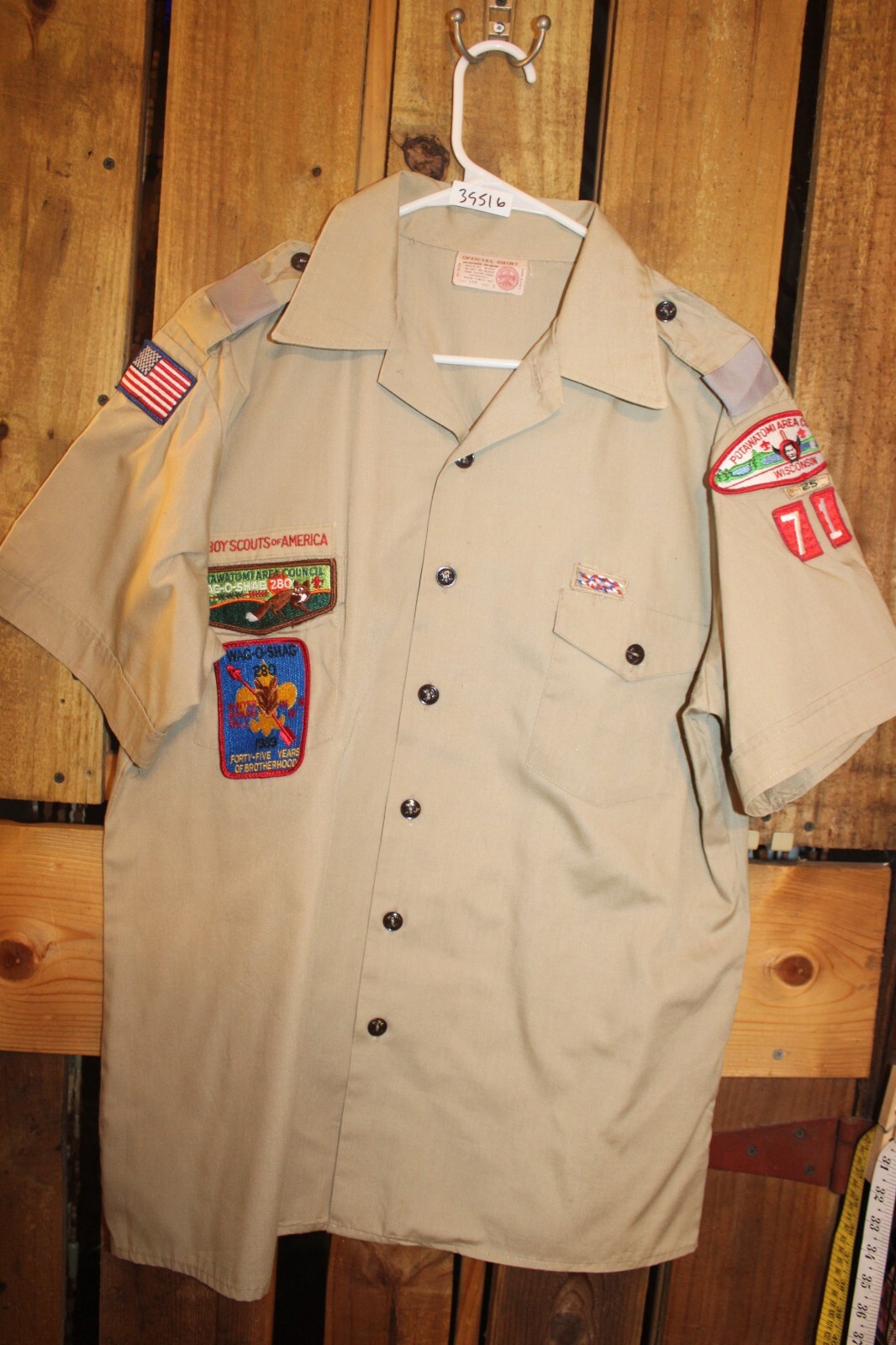 Boy Scouts of America BSA Men's Adult Shirt Large Tan Sewn on patches ...