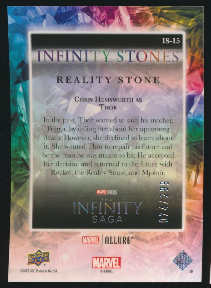 2022 Marvel Allure Infinity Stones Reality #IS-15 Chris Hemsworth 074/ ...