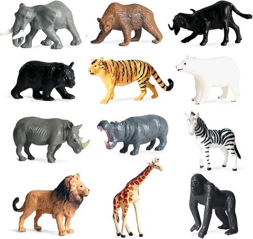 12 Pcs Mini Safari Animals Figures Toys, Realistic Jungle Zoo Animal ...