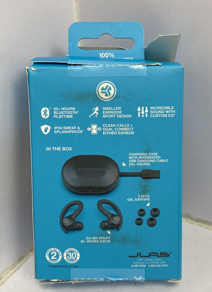 JLab Go Air Sport True Wireless Bluetooth Earbuds with Charging Case ...