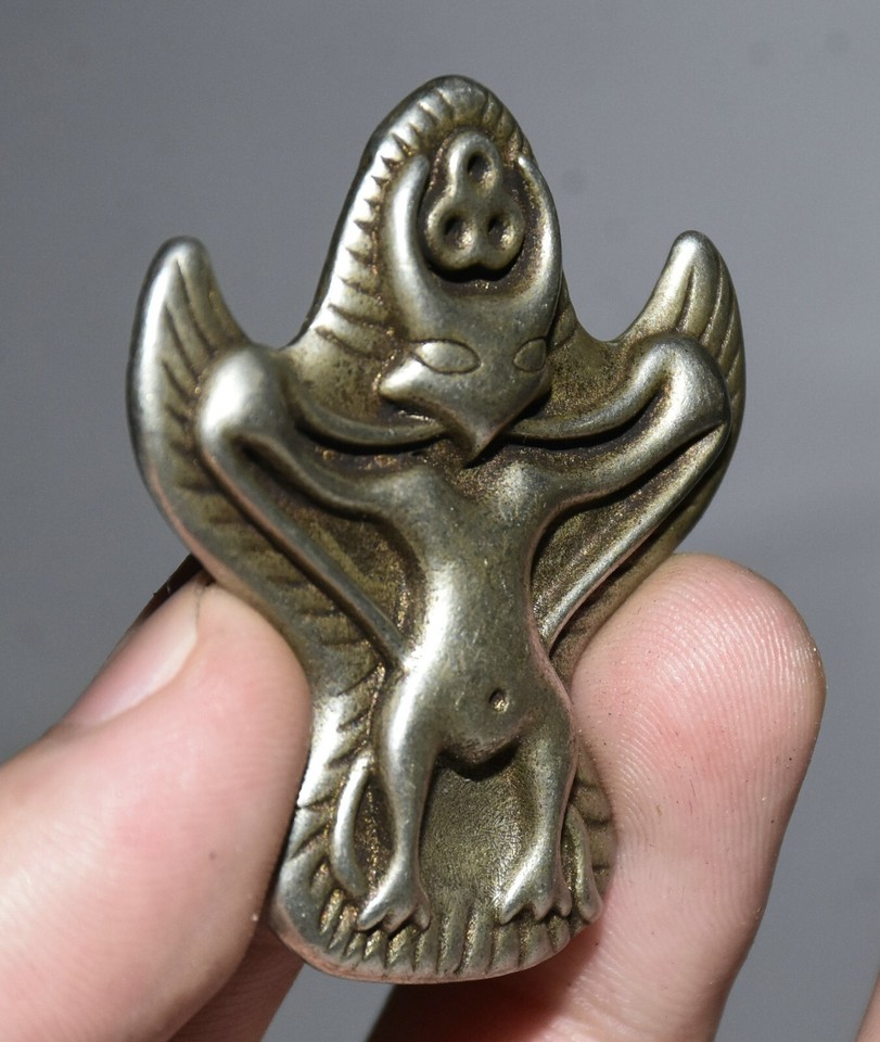 Antique Tibet Old Silver Redpoll Winged Garuda Bird Eagle Buddha Amulet ...