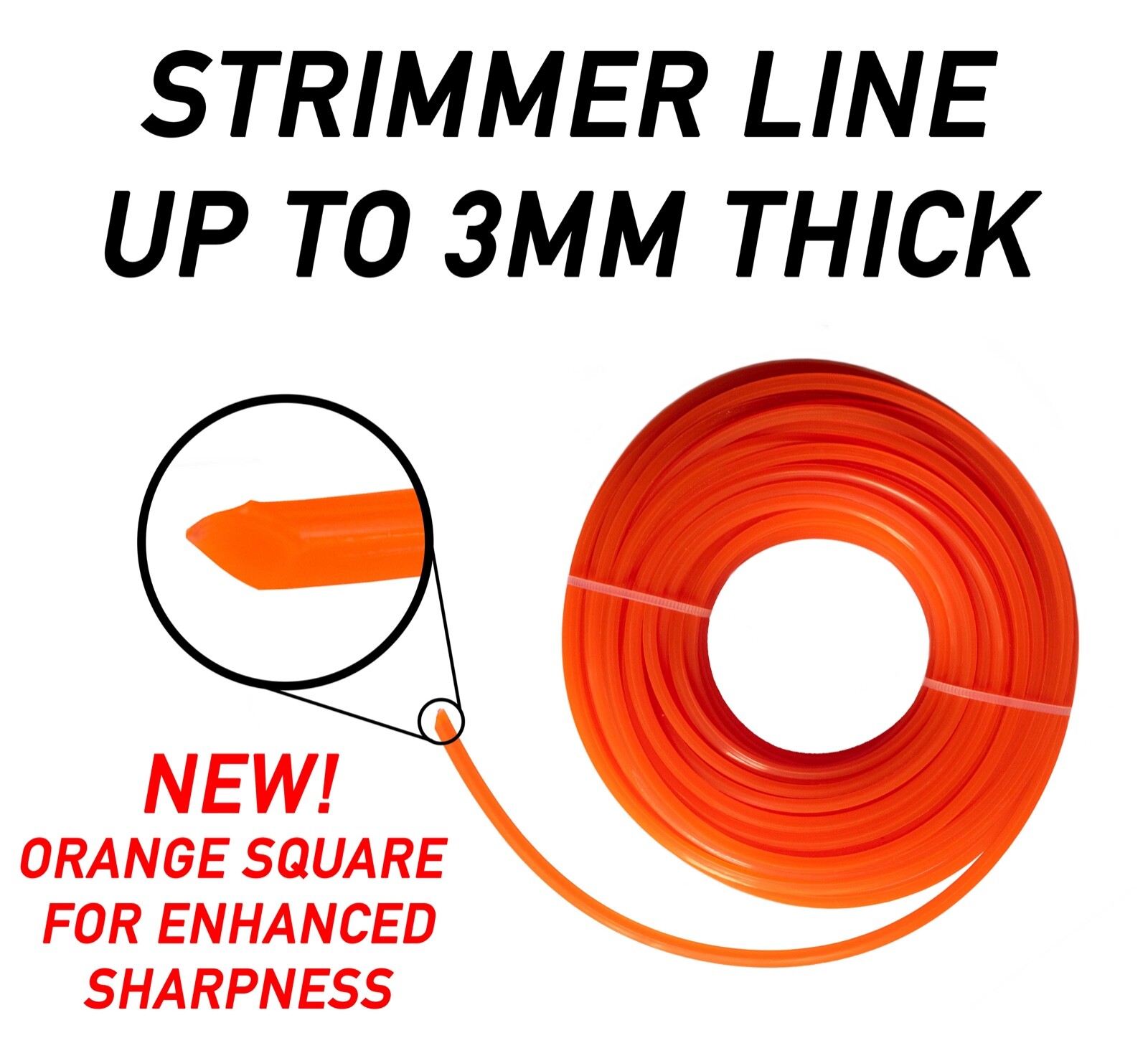 Orange SQUARE Strimmer Line, Strong 15M For Petrol Strimmers, up to 3MM ...