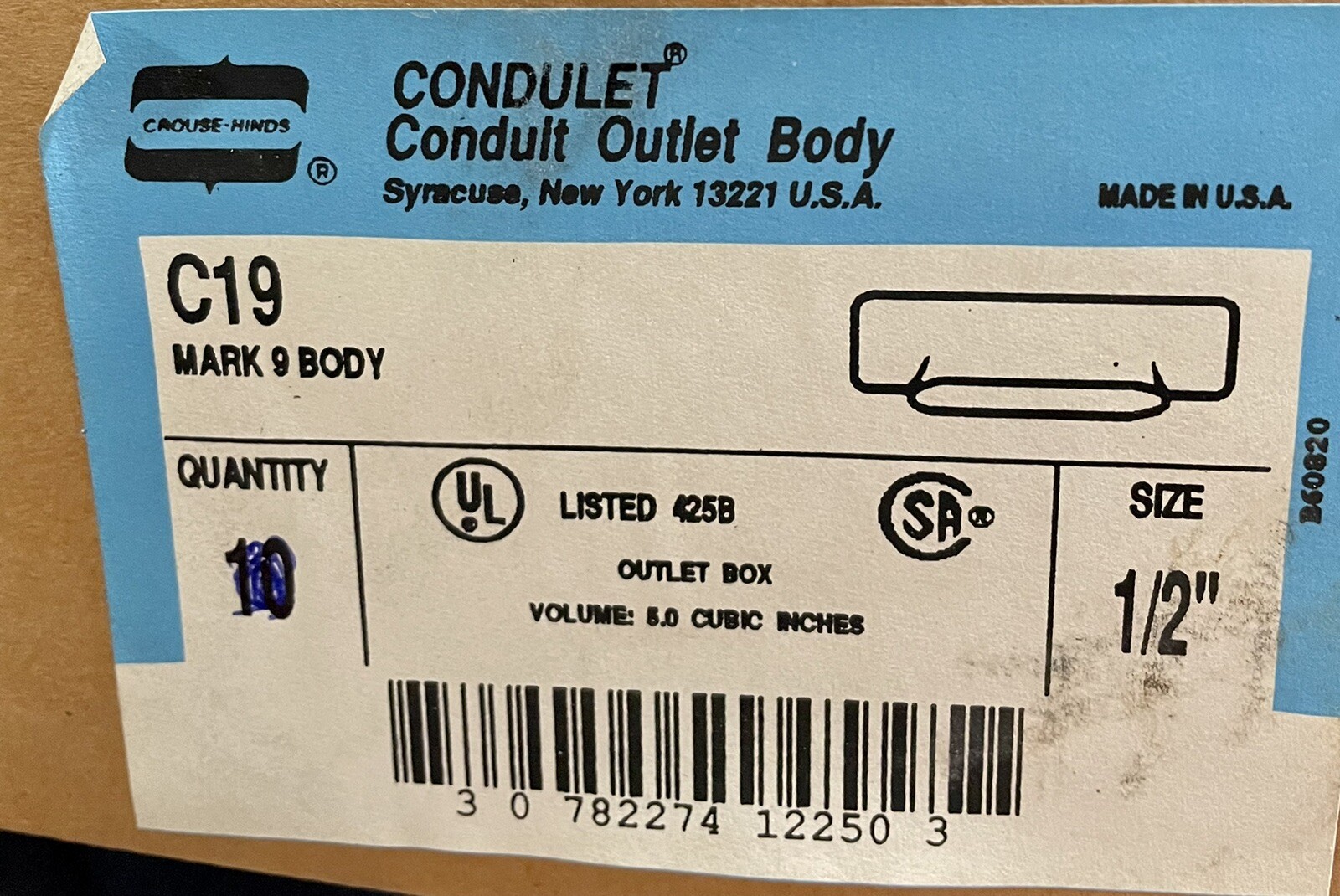 Crouse Hinds Conduit 1/2" Outlet Body C19 Mark 9 Body Outlet Box New 1 ...