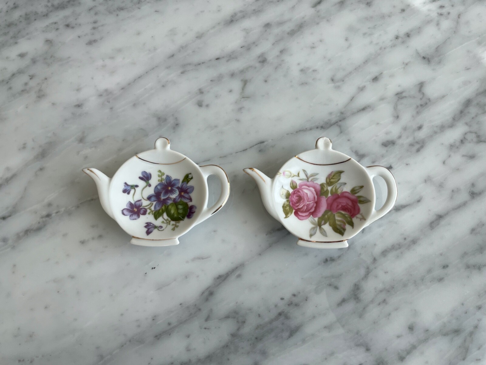 2 VTG LEFTON CHINA TEA BAG HOLDERS 1476 Violets and Roses Hand Painted ...