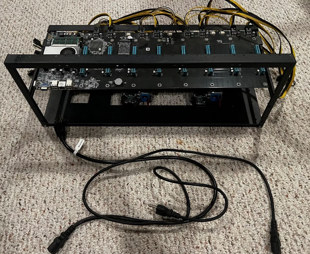 Crypto Mining Rig 8 Gpu Slot Miner Mobo 16 Power Cables X2 1200w Psu ...