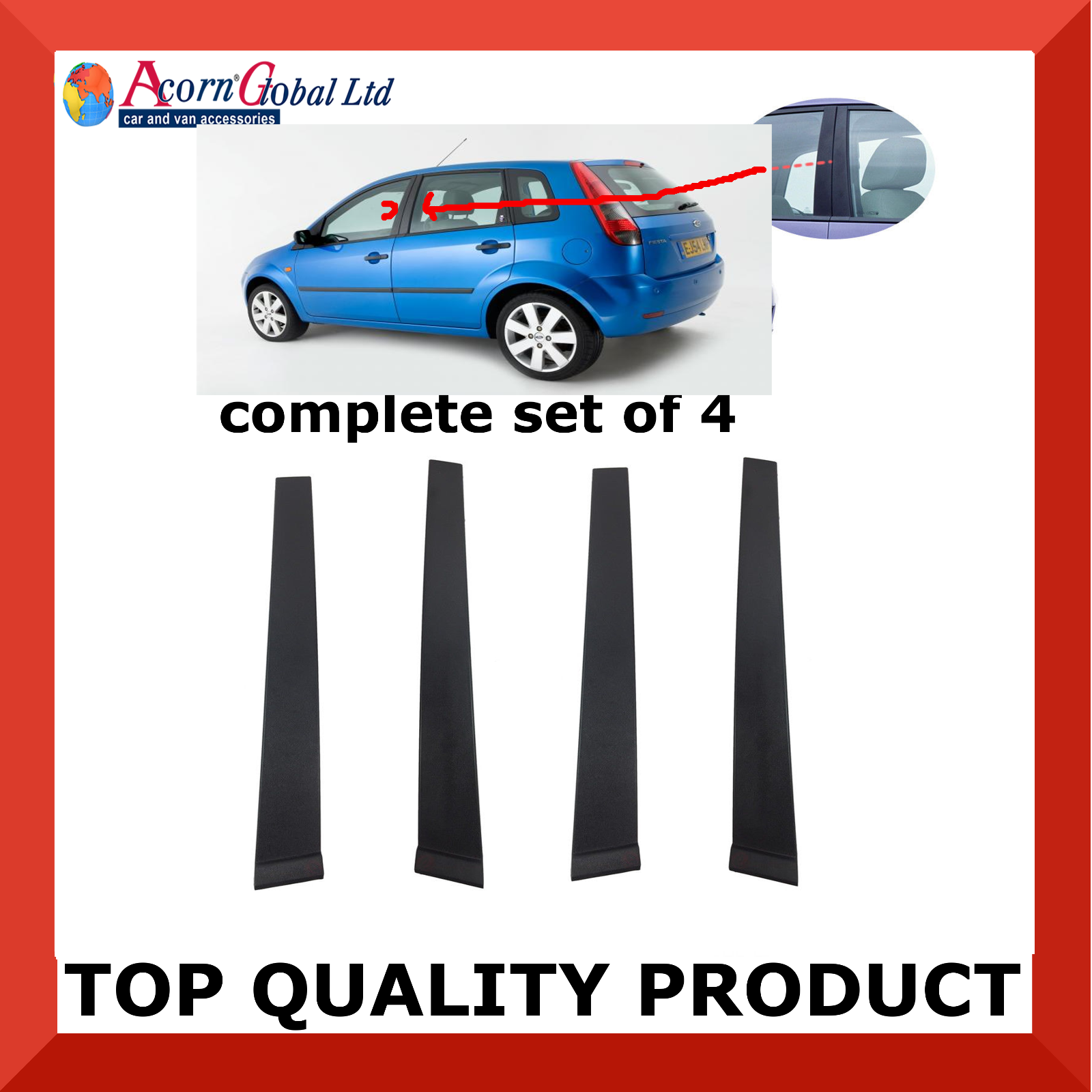 FORD FIESTA DOOR STRIP PLASTIC WINDOW STRIP MK6 2002/08 (5-DOORS) SET ...