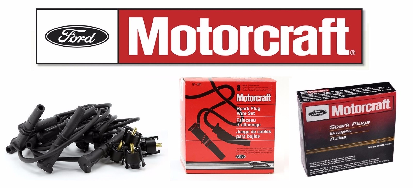 Motorcraft WR5931 Spark Plug Wire Set & 8 Motorcraft Plugs SP413 Crn ...