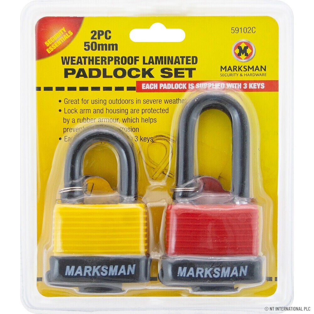 NEW PACK OF 2 WEATHERPROOF 50MM HEAVY DUTY PADLOCK OUTDOOR SHED LOCK ...