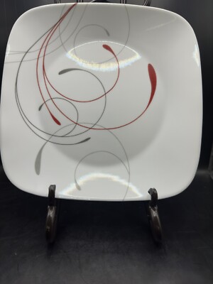 Corelle Splendor Dinner Plates 10 1/2". White With Red & Grey Swirls. 2 ...