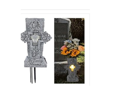 SOLAR CROSS Cemetery Grave Vase With LED For Fresh/Artificial Flowers ...