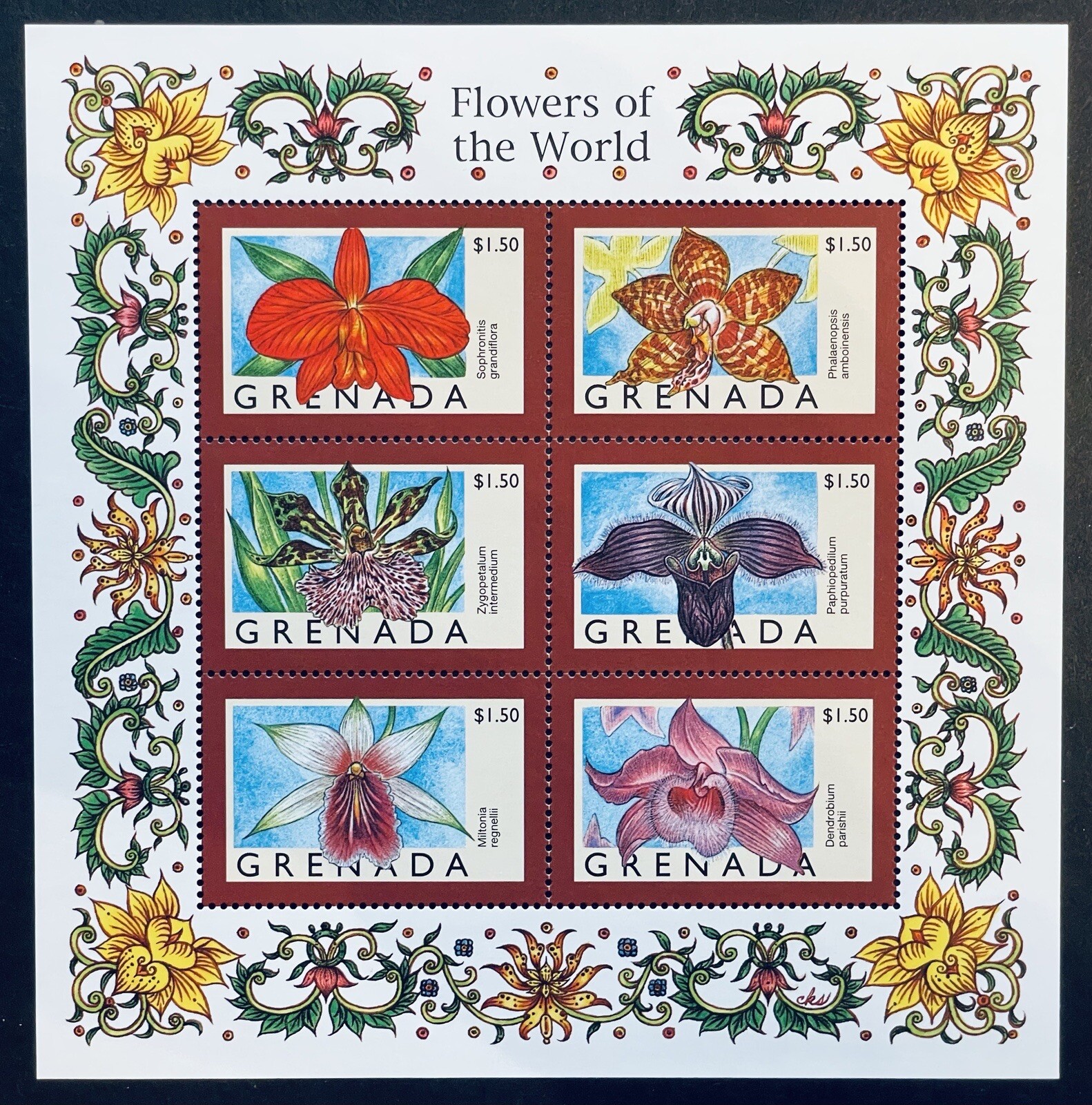 GRENADA ORCHIDS STAMPS SHEET OF 6 MNH 1998 FLOWERS PLANT NATURE FLOWER ...