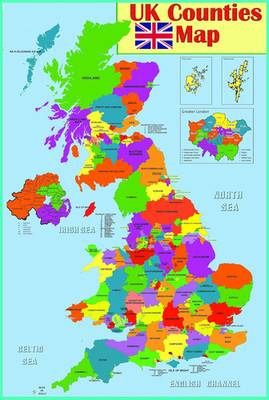 Laminated Educational Wall Poster UK Counties Map | GB Great Britain ...