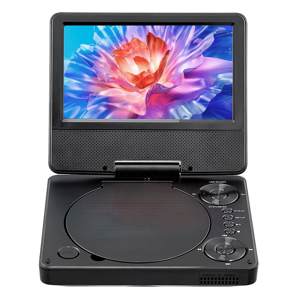 Portable DVD Player 7 inch HD Swivel Display Screen 4 Hours Built-in ...
