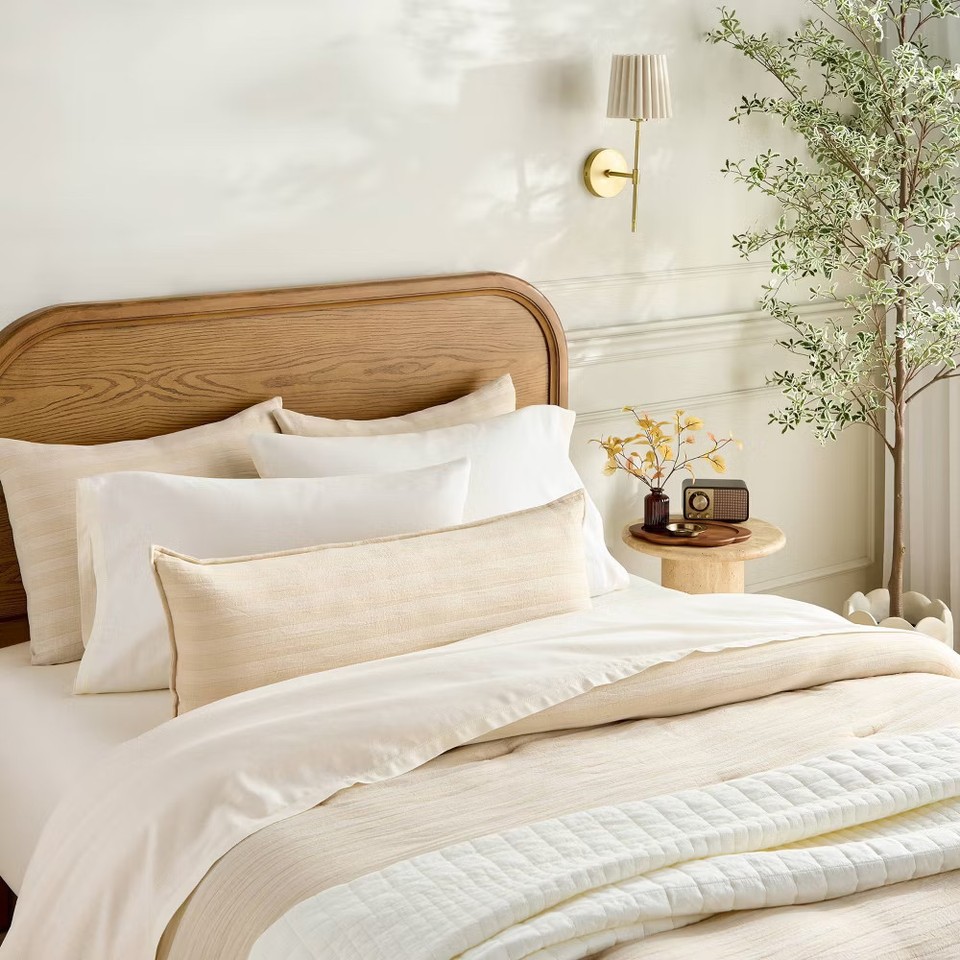 14"x36" Tonal Stripe Oblong Throw Pillow Tan - Hearth & Hand with | eBay