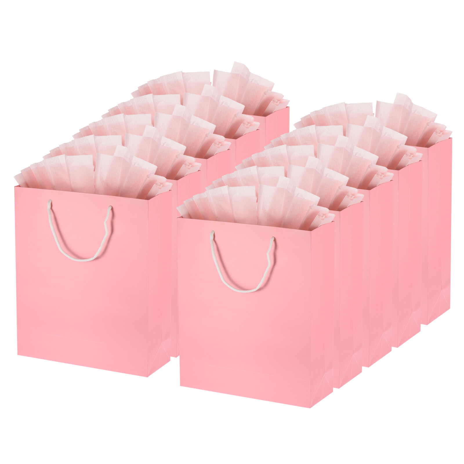 12Set 10.6x3.9x12.6" Favor Gift Bags Goodie Tote with Pink Tissue Paper ...
