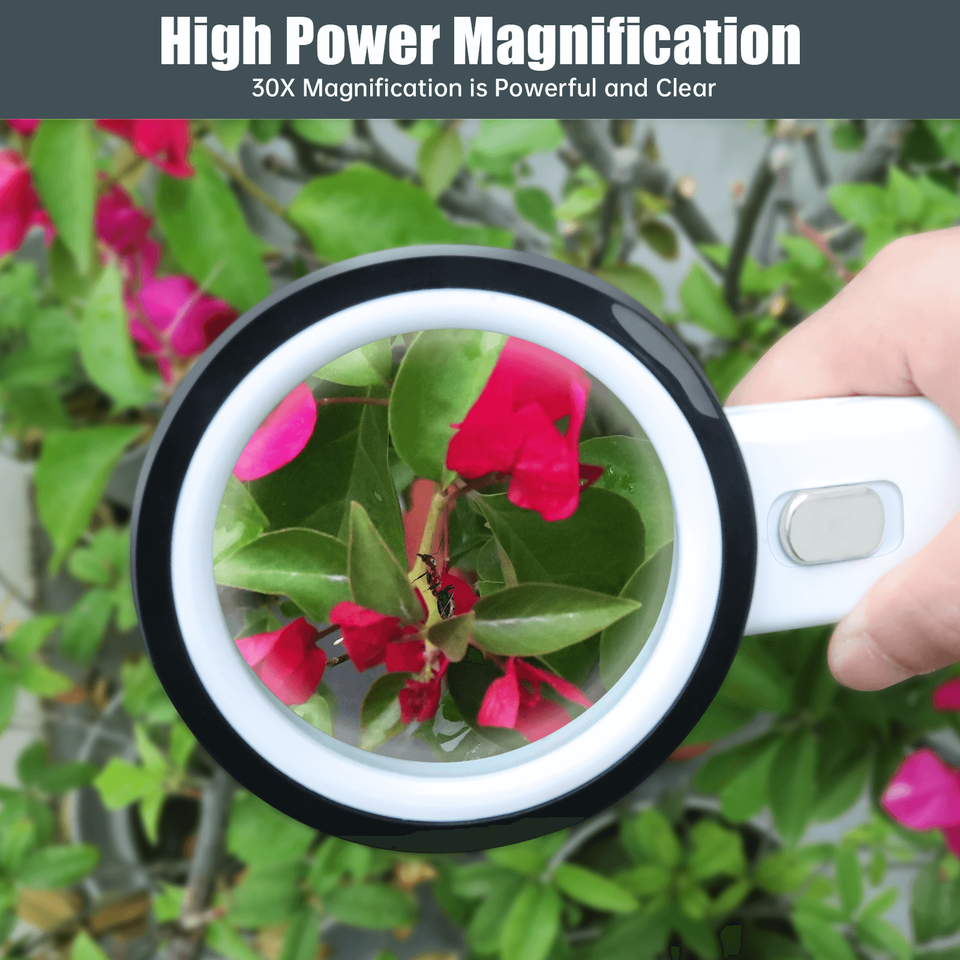 Magnifying Glass 30X Handheld 12 LED Light Magnifier for Reading ...