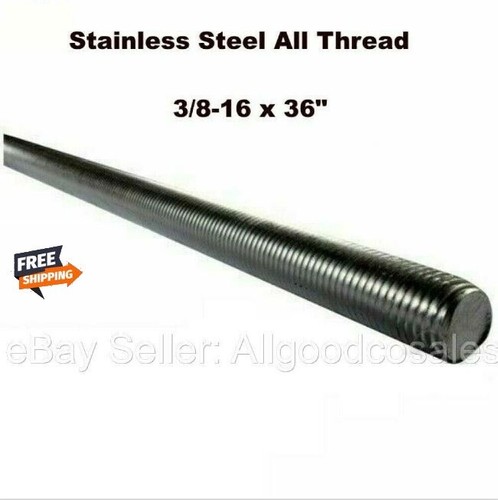Stainless Steel Threaded Rod 3/8-16 x 36" All Thread Grade 18-8 3 Ft ...