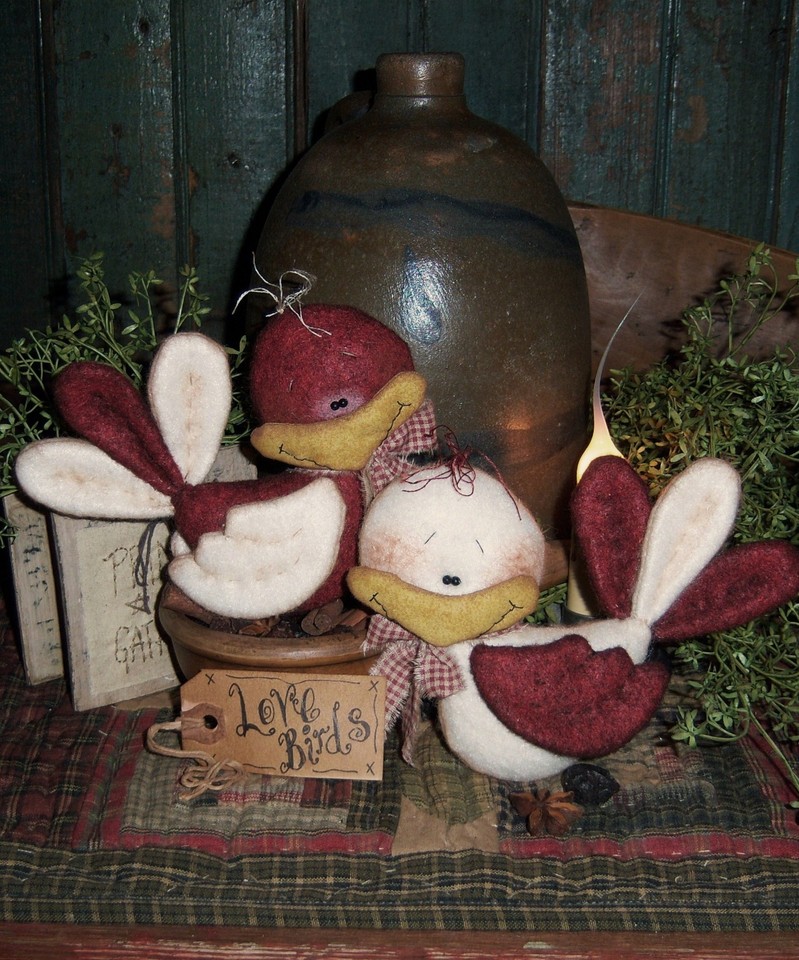 Primitive Patti's Ratties Love Birds Valentine Ornies Paper Pattern ...
