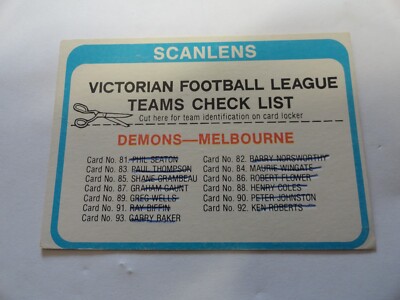 1979 Scanlens VFL Checklist Card - The Demons - Melbourne Football Club ...
