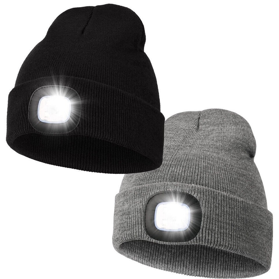 1/2Pc Unisex LED Beanie Hat Light Rechargeable Winter Warm Knitted ...