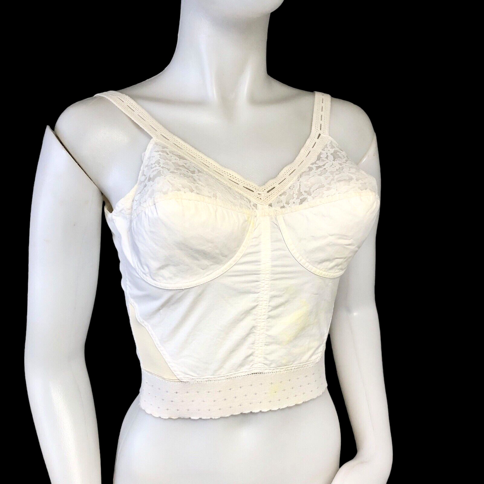 VTG. Bustier Long Line Boned Bra w Floral Lace Upper… - Gem