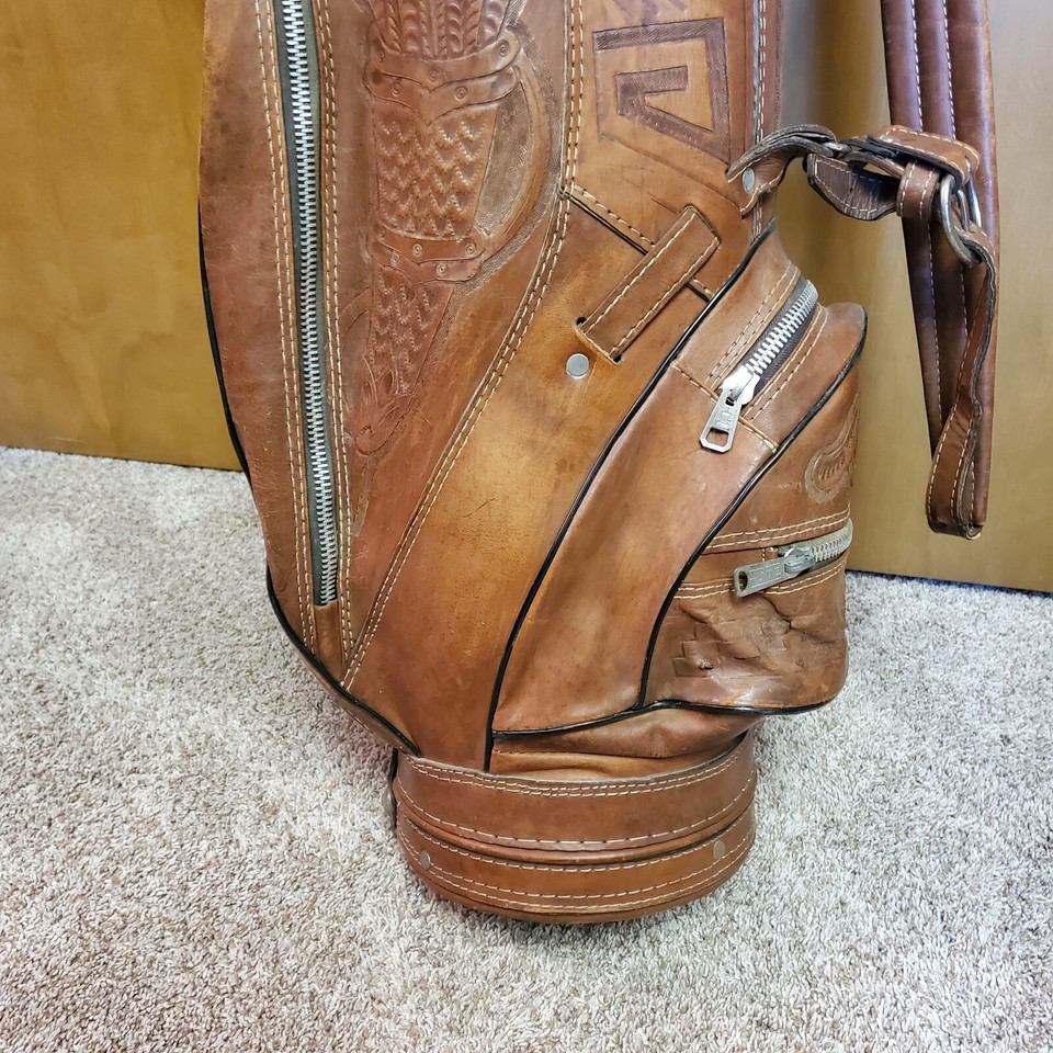 Vintage Mexican Leather Hand Tooled Mexico Golf Bag Aztec Zip Cover ...