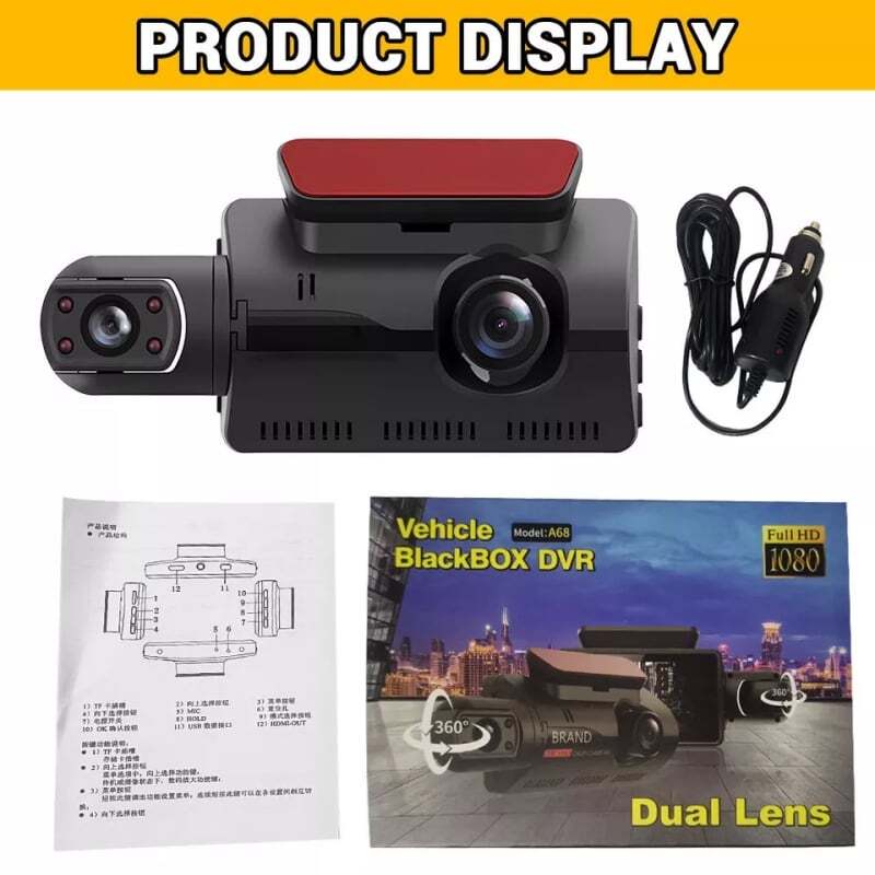 Car Dual Lens Dash Cam HD 1080P Front/Rear/Inside Video Recorder Camera ...