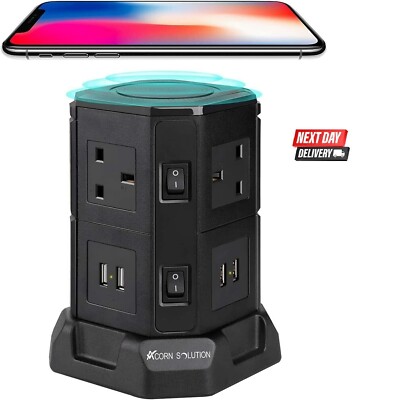Tower Socket Extension Lead 1.8m8Way Cable Surge Protected with 4USB ...
