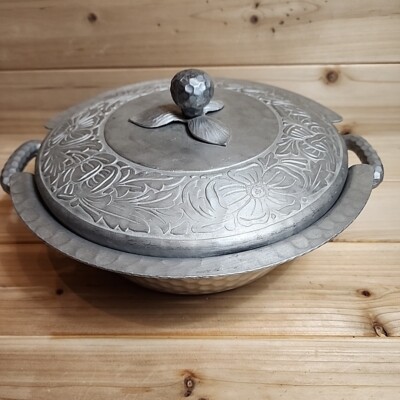 Vtg Hand Forged Hammered Floral Aluminum Everlast Casserole Dish w/Lid ...