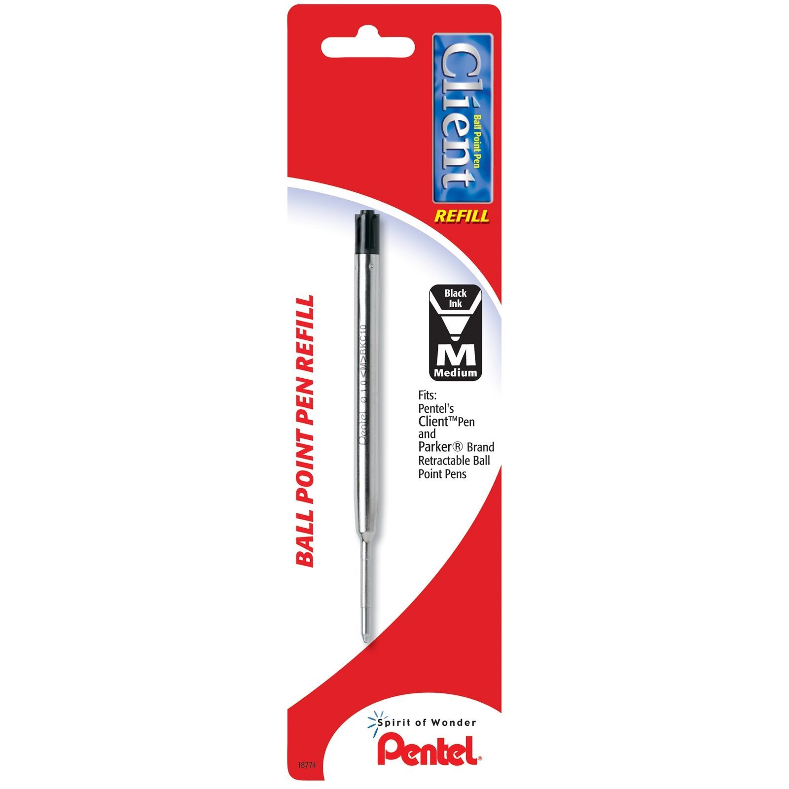 BKC10BPA Pentel Client Ballpoint Pen Refill, Medium Point, Black Ink ...
