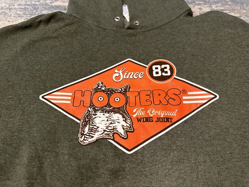 Vintage Hooters Hoodie XL Sweatshirt Green Orange Owl | eBay UK
