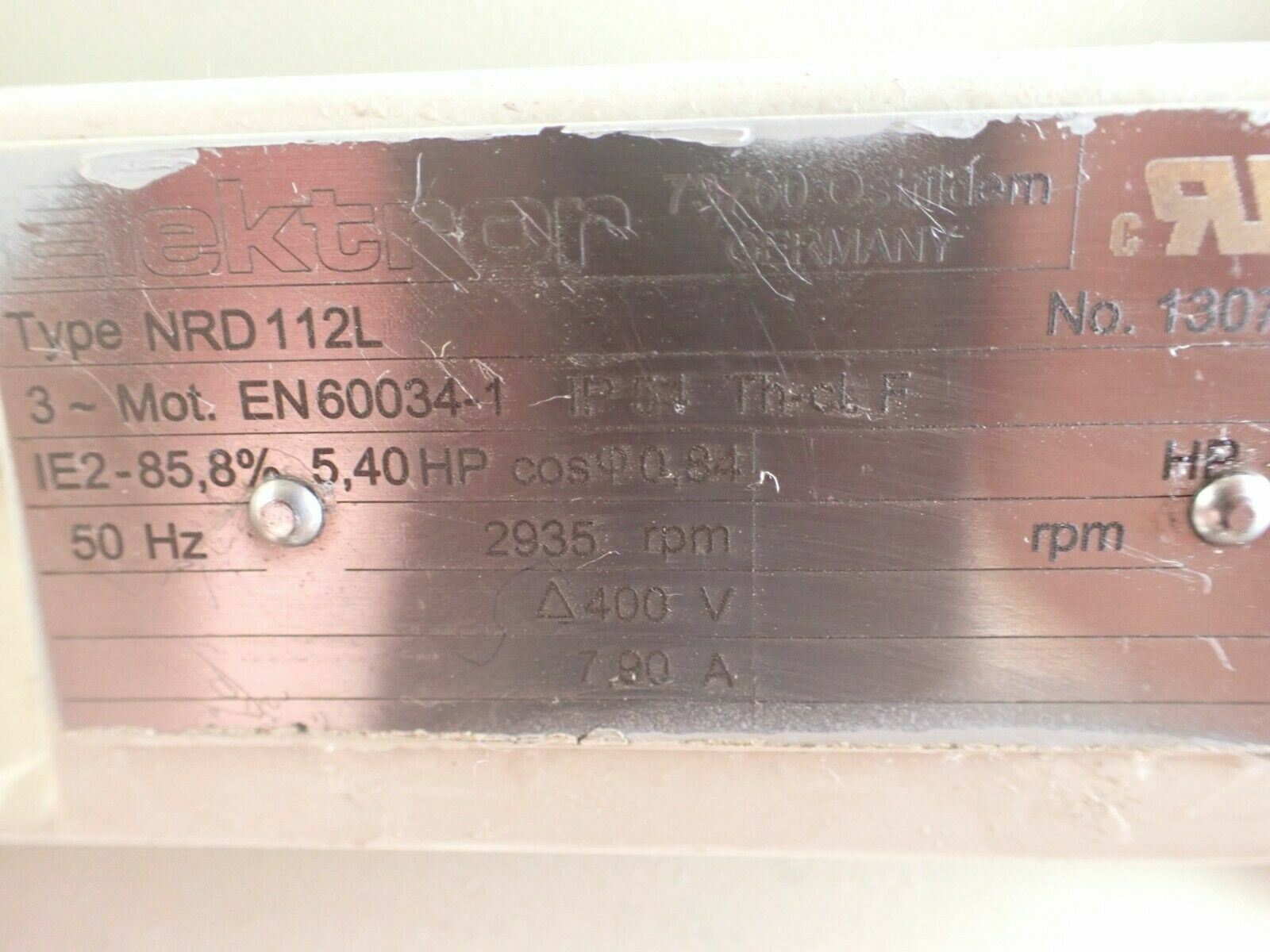 Elektror Type NRD112L Blower Motor 5,40HP 2935RPM 50Hz For Schubert ...