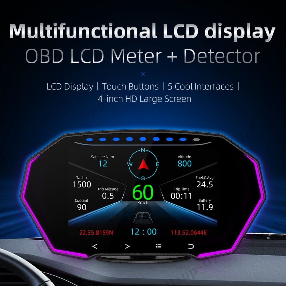 HUD OBD2+GPS Gauge Car LCD Digital Display Odometer Speedometer Meter ...