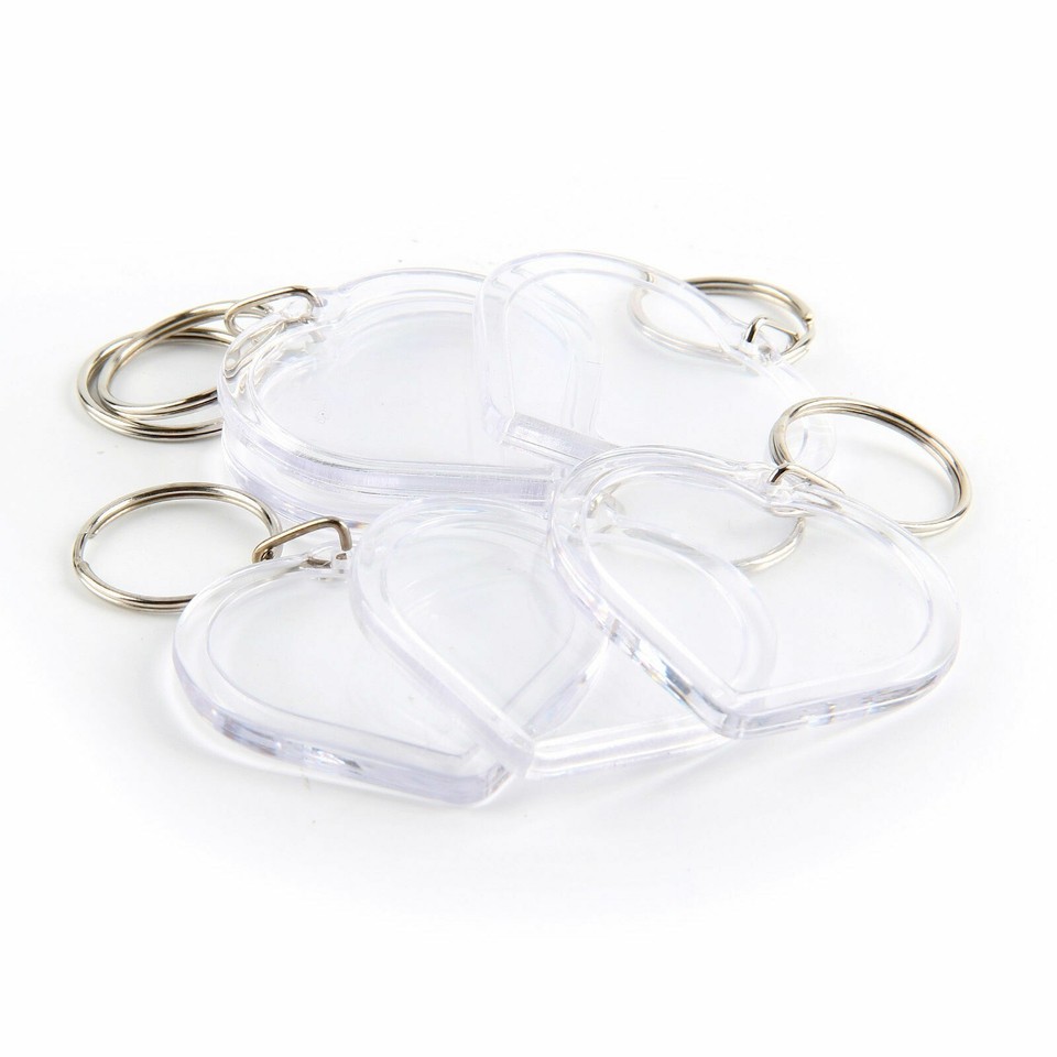 HEART SHAPE STRONG PLASTIC ACRYLIC KEYRINGS PHOTO SIZE CLEAR AND BLANK ...