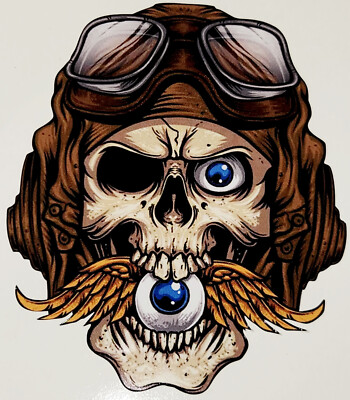 Evil Angry Hot rod Biker Eyeball Skull Decal Sticker Skulls Guitar ...