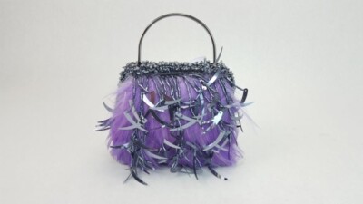Moo Roo Mini Charleston Style Purple Feathers & Beads Evening Bag Purse ...