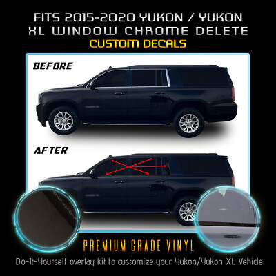 Fits 15-20 Yukon ALL Window Trim Vinyl Chrome Delete Blackout Kit ...